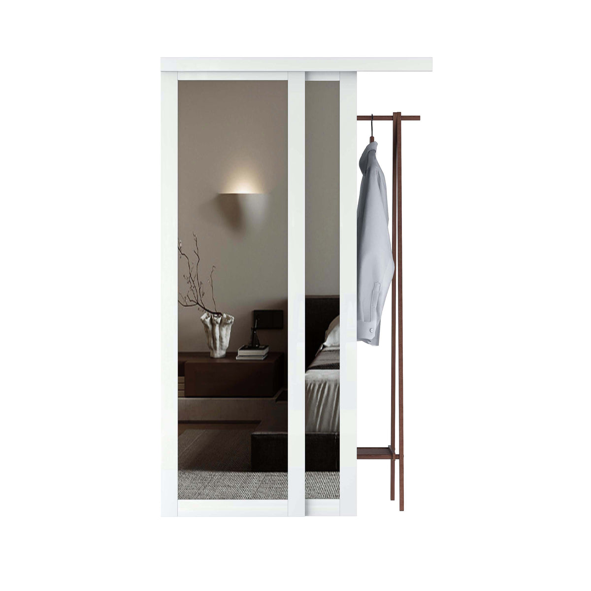 1 Lite Mirror Bypass Sliding Closet Door with Hardware Kit, White | Ark ...