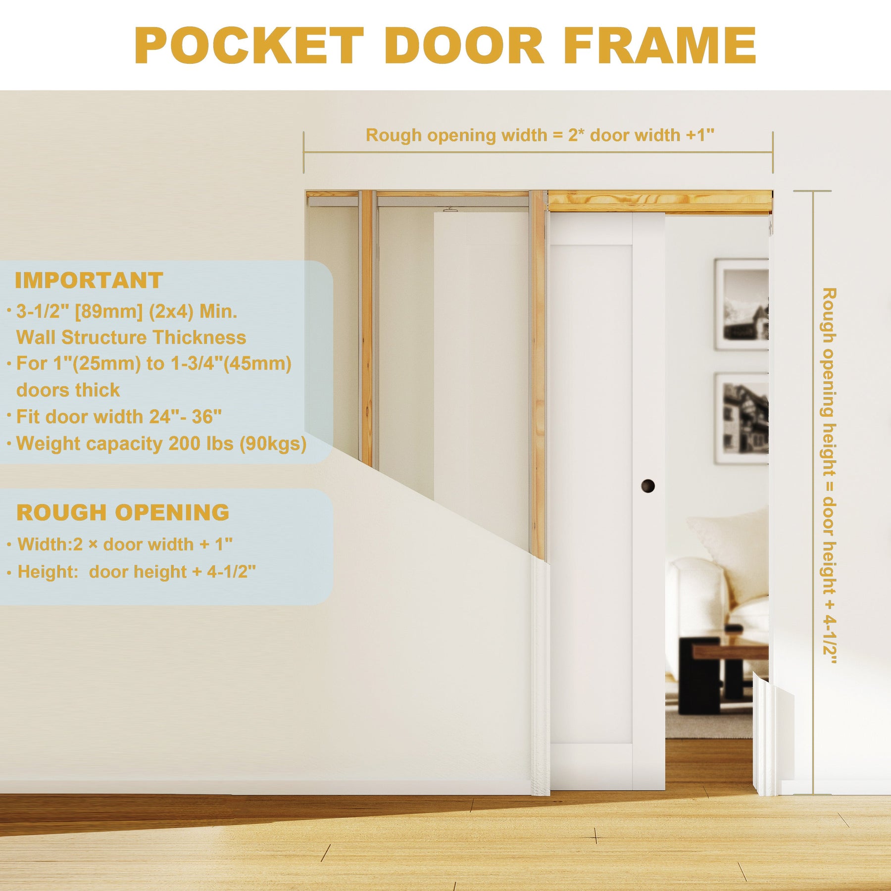 Ark Design Panel Pocket Door with Hardware Kit & Frame, Solid Core Wood ...