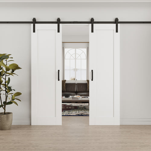 Ark Design 1-Lite Panel White Primed Paneled MDF Double Sliding Barn D