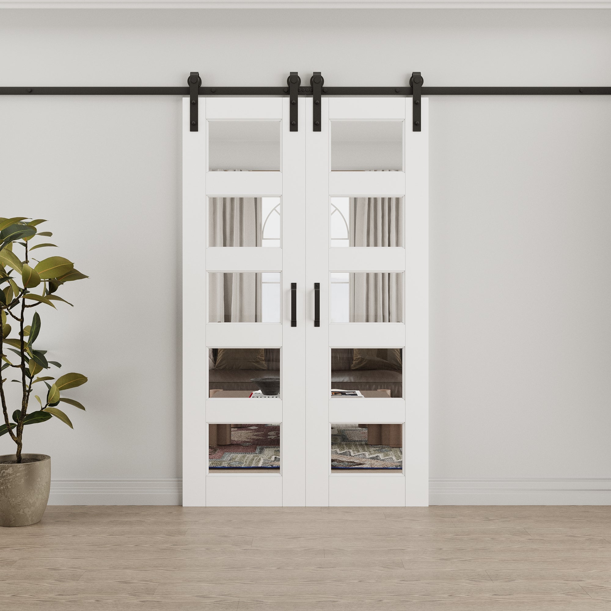 Ark Design 5-Lite Tempered Clear Glass White Primed Solid Core MDF Dou