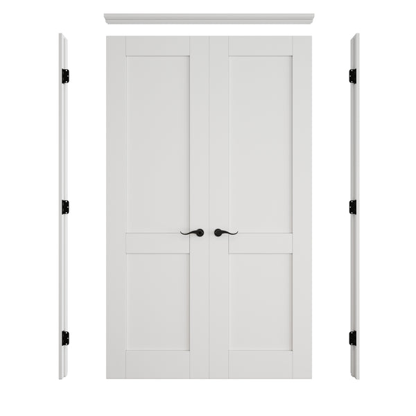 2-Lite Panel French Door with Hardware Kit, Solid Core MDF Wood, White ...