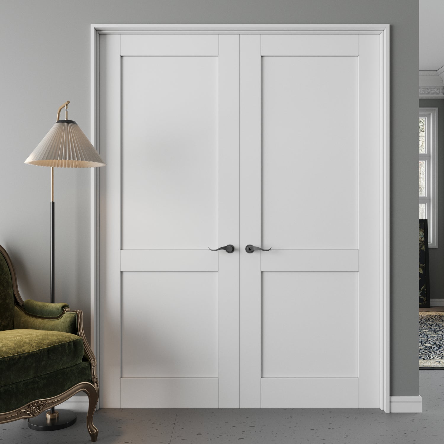 2-Lite Panel French Door with Hardware Kit, Solid Core MDF Wood, White ...