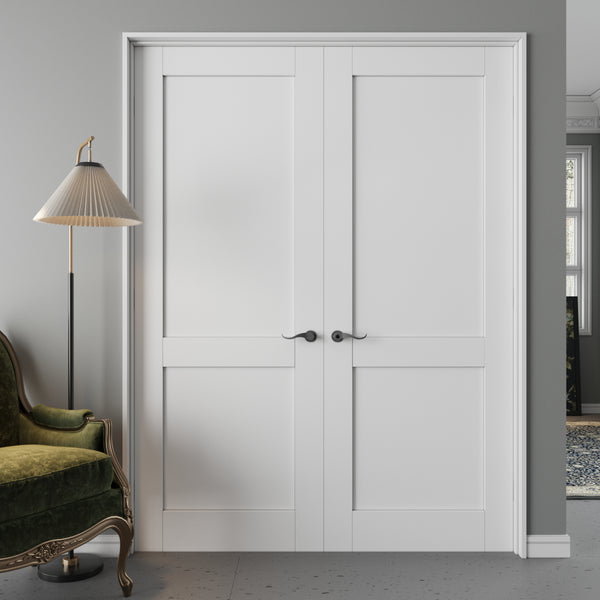 2-Lite Panel French Door with Hardware Kit, Solid Core MDF Wood, White ...