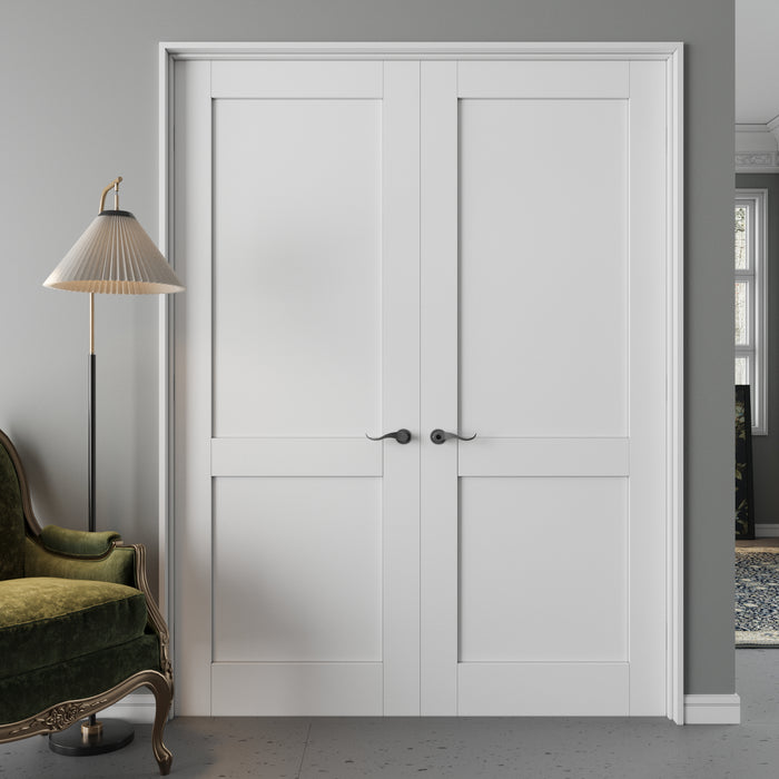 2-Lite Panel French Door with Hardware Kit, Solid Core MDF Wood, White ...