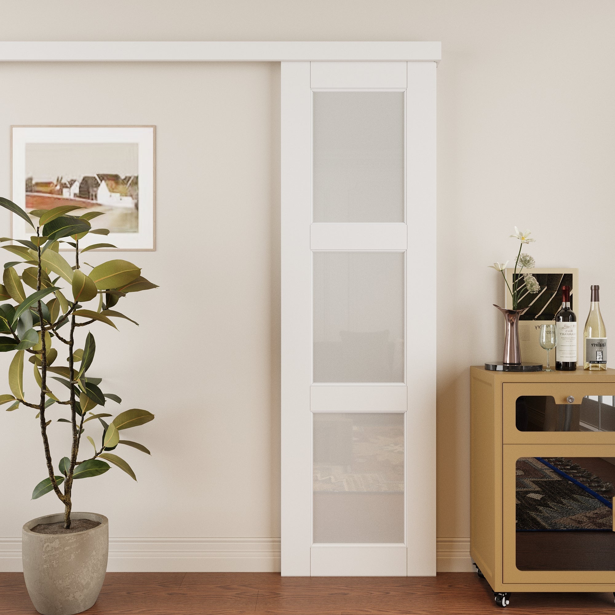 Ark Design Hidden Track Style 3 Lite Tempered Frosted Glass White Prim