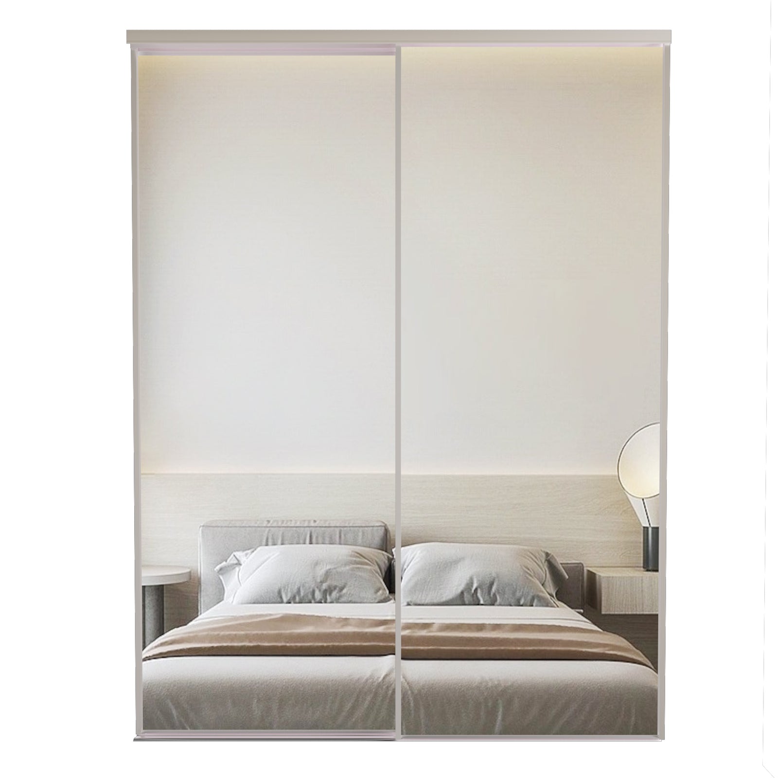 1 Lite Slim Frame Mirror Bypass Sliding Closet Door with Hardware Kit ...