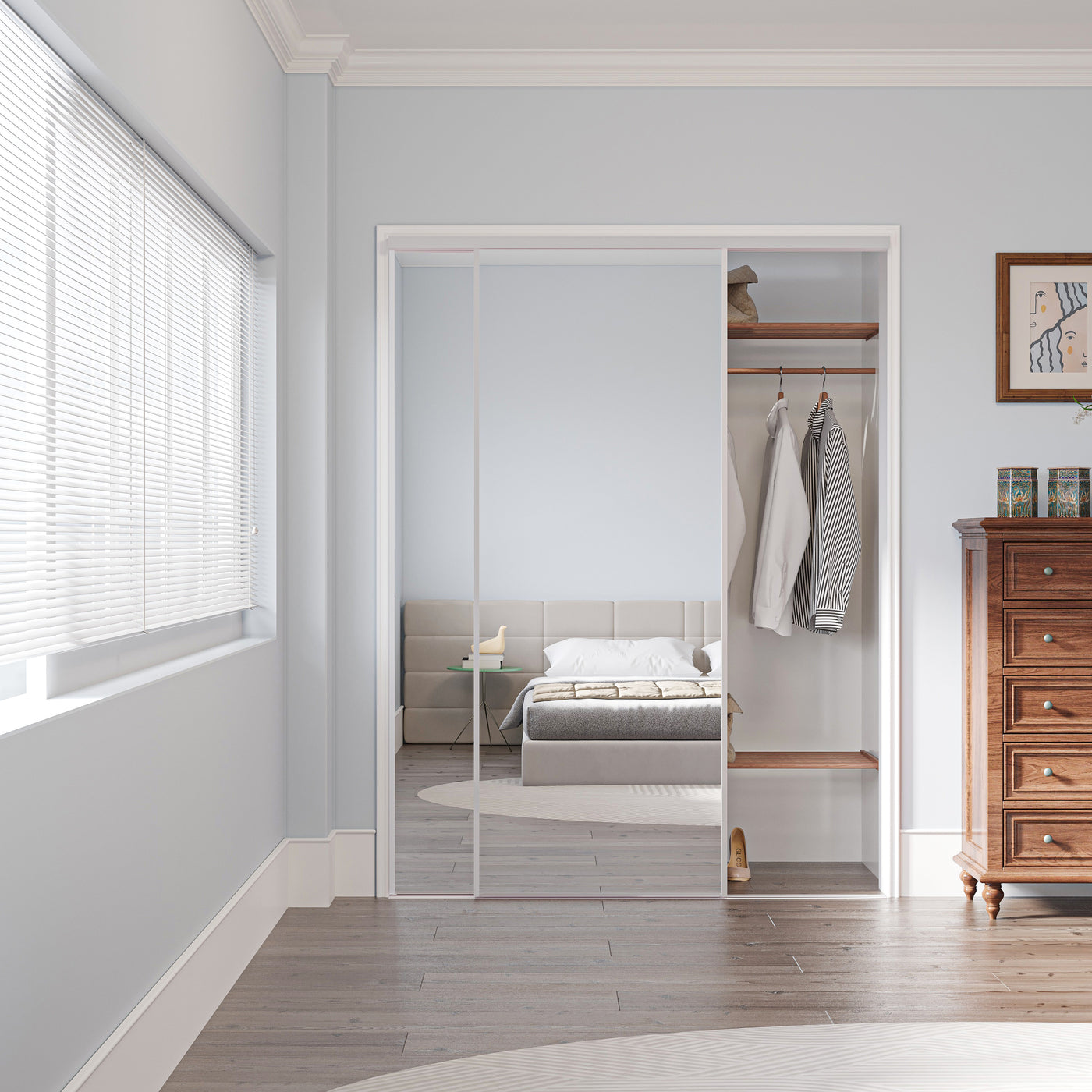 1 Lite Slim Frame Mirror Bypass Sliding Closet Door with Hardware Kit ...