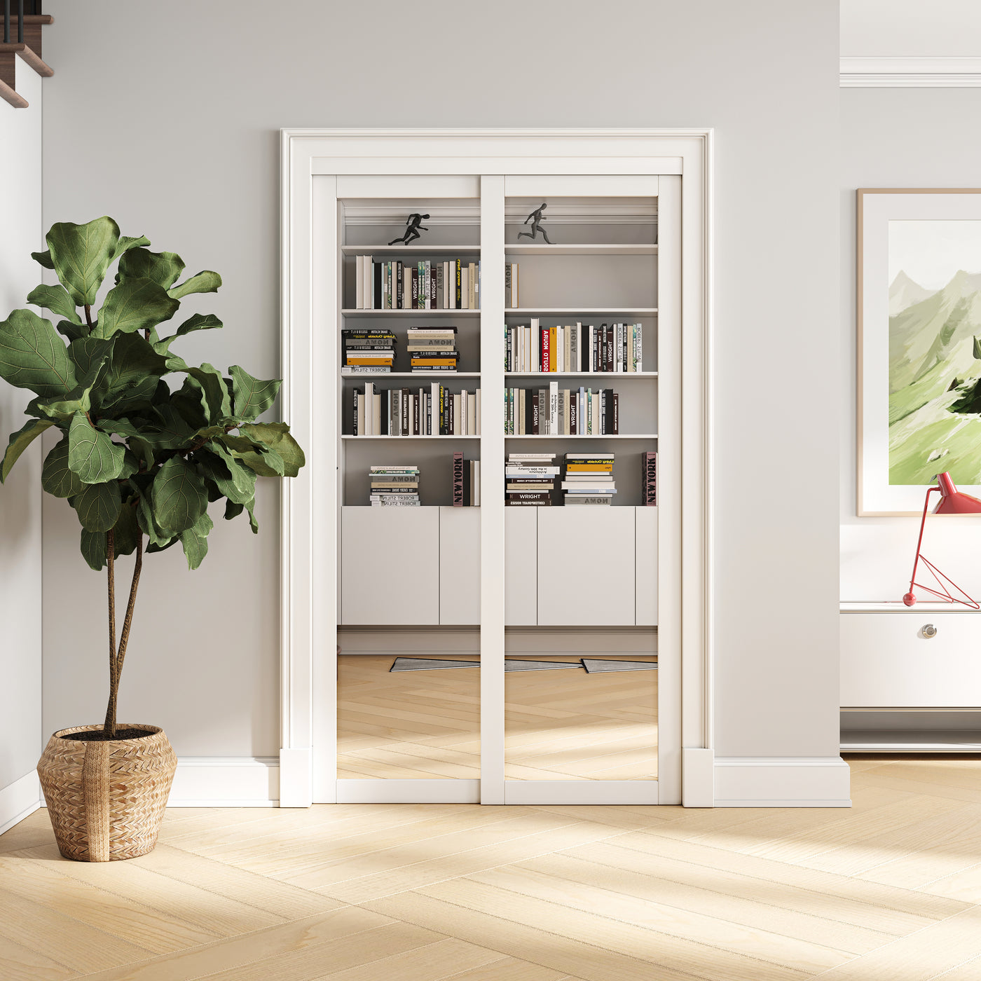 1 Lite Mirror Bypass Sliding Closet Door with Hardware Kit, White | Ark ...