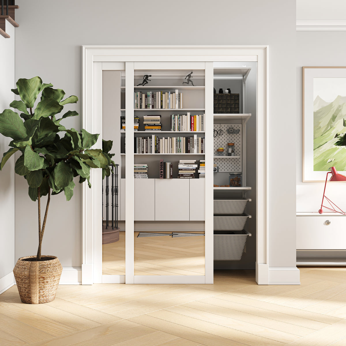 1 Lite Mirror Bypass Sliding Closet Door with Hardware Kit, White | Ark ...