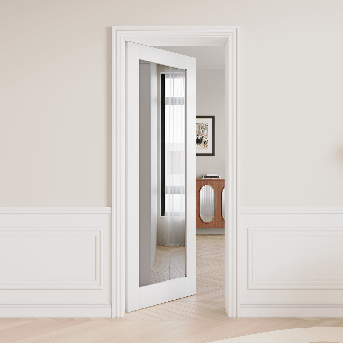 Ark Design 1-Lite Mirror Door Slab with/without Prehung Kit, White