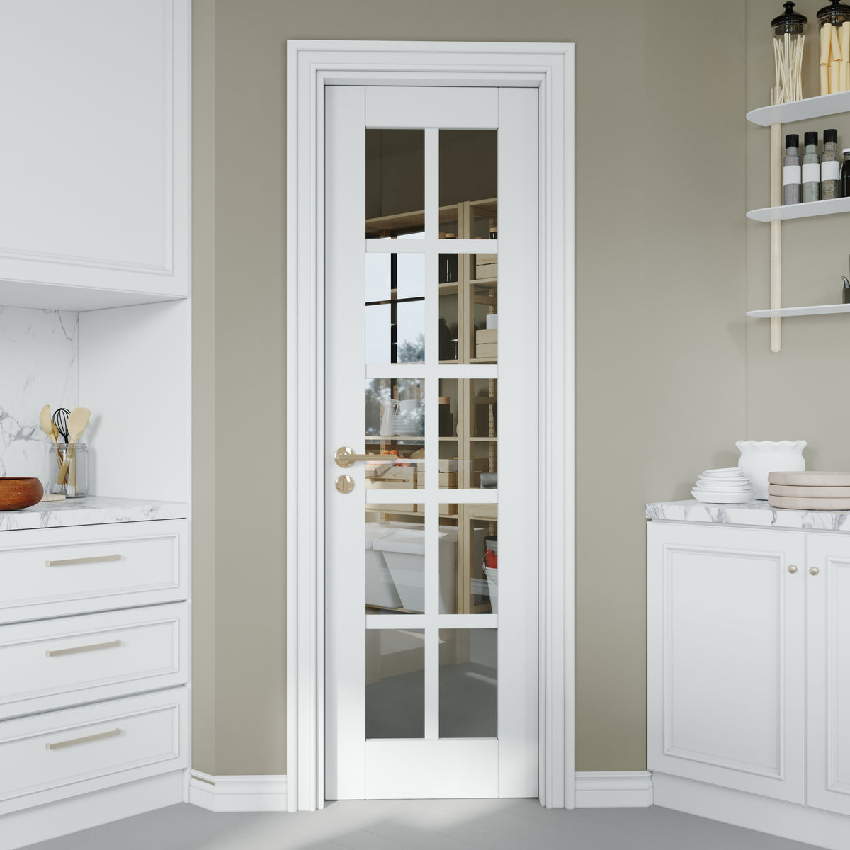 10-Lite Clear Glass Door Slab with/without Prehung Kit, White | Ark Design
