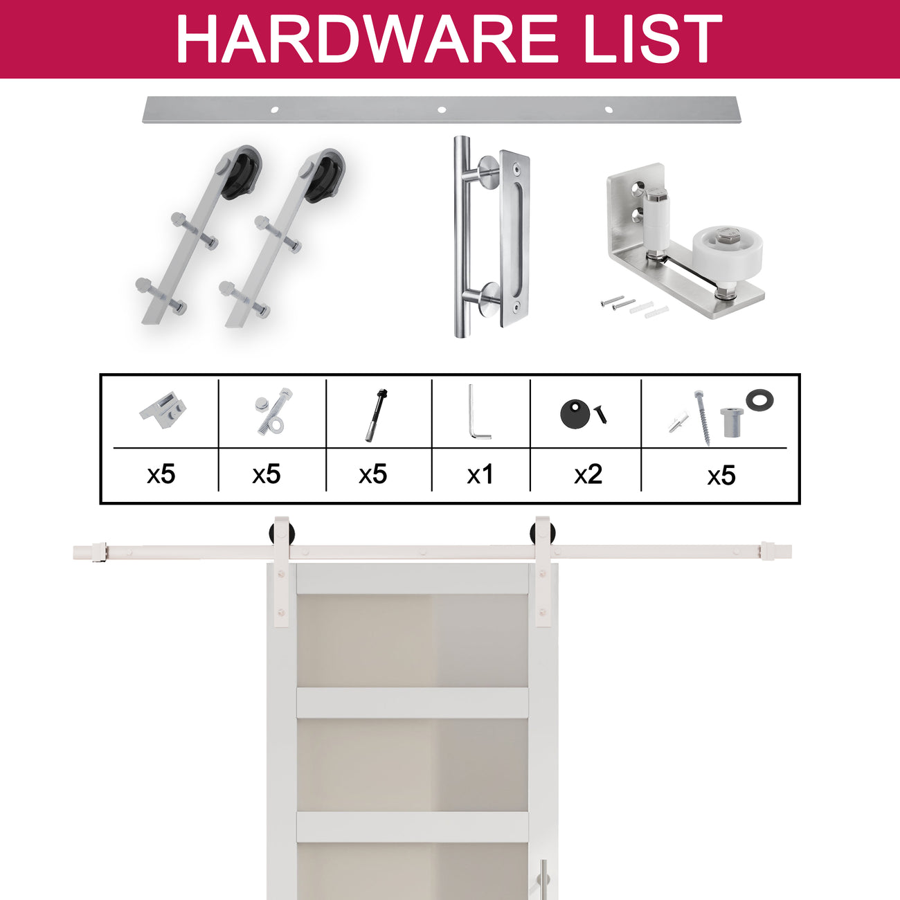 Ark Design Sliding Barn Door Hardware Kit, Silver Color/ Brushed Nickl