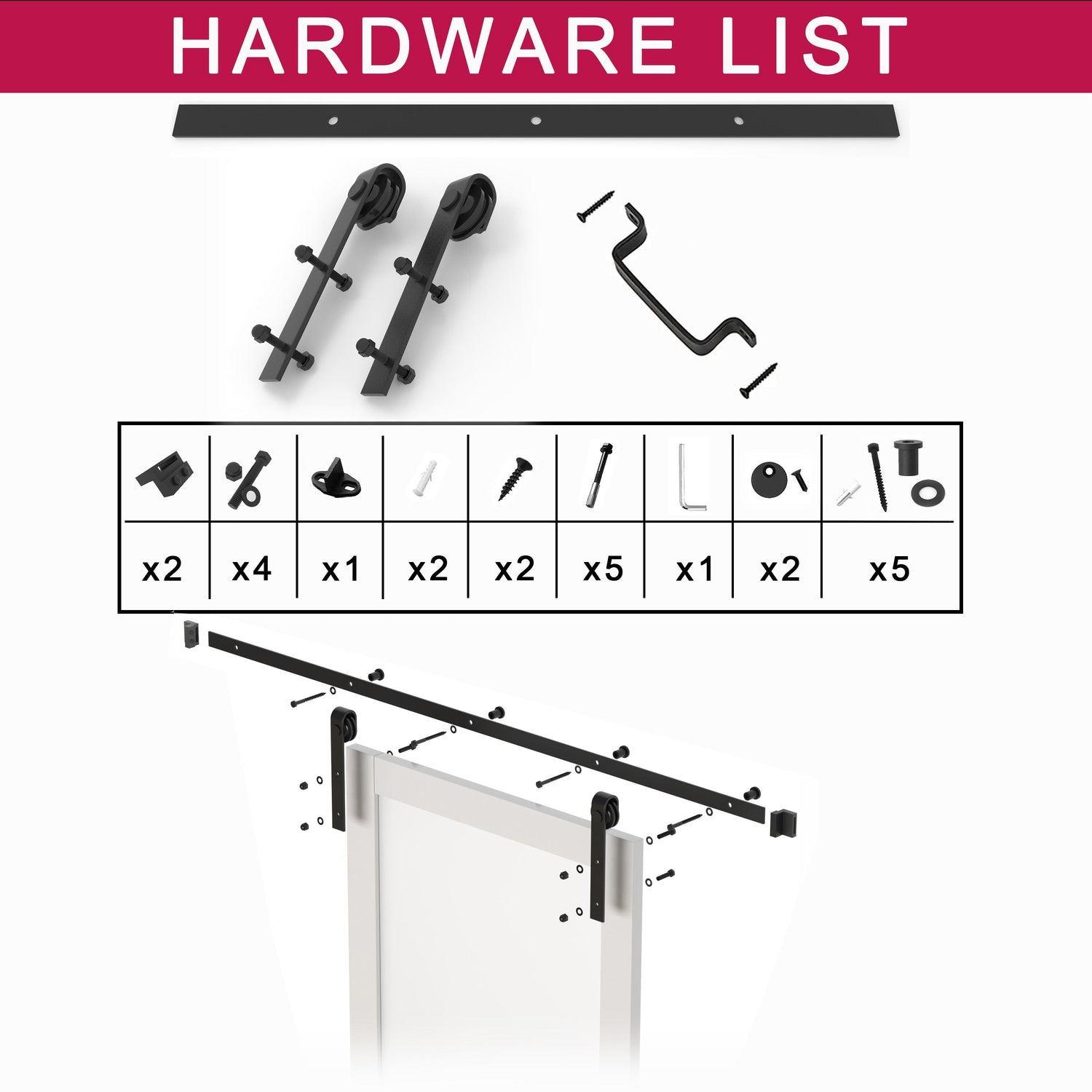 Ark Design Sliding Barn Door Hardware Kit, Black