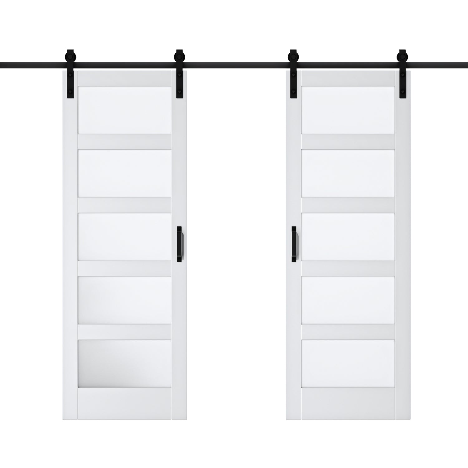 Ark Design Double Sliding Barn Door, 5-Lite Tempered Frosted Glass, So