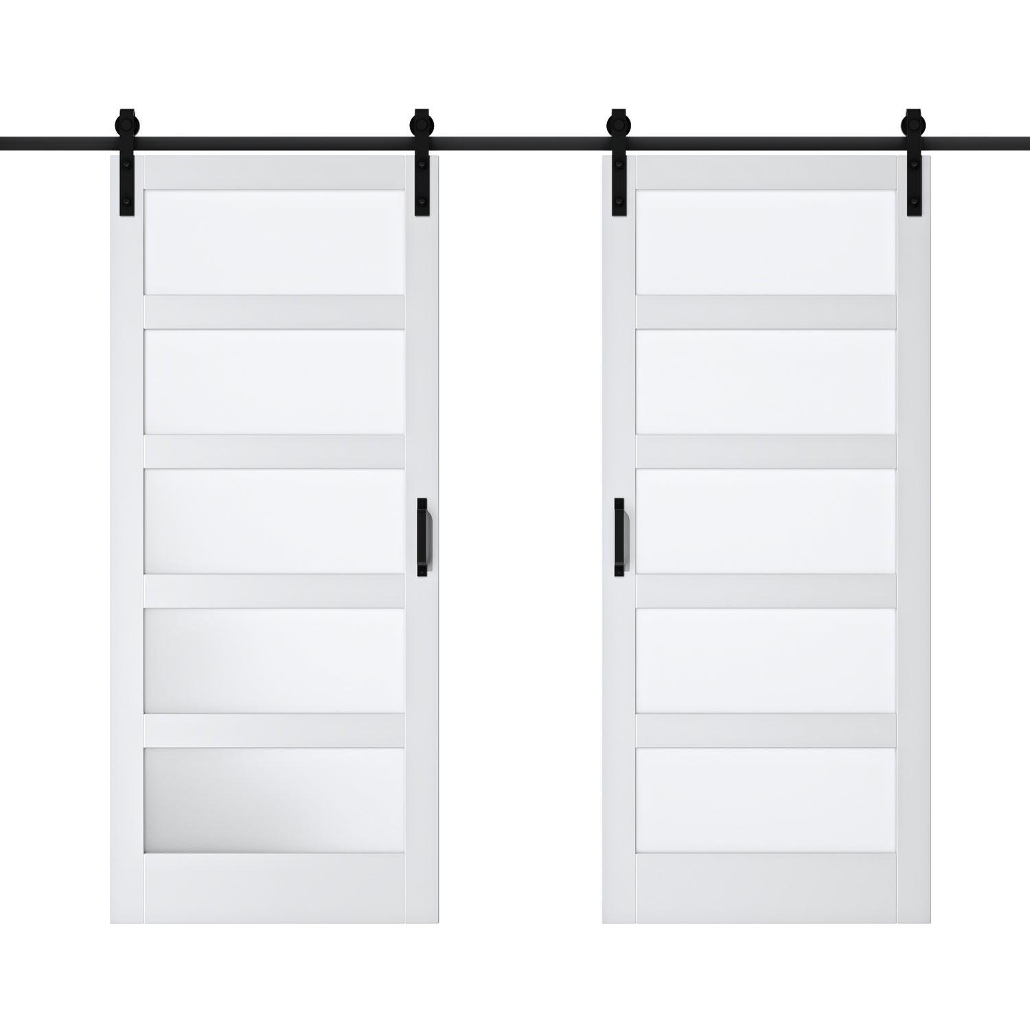 Ark Design Double Sliding Barn Door, 5-Lite Tempered Frosted Glass, So