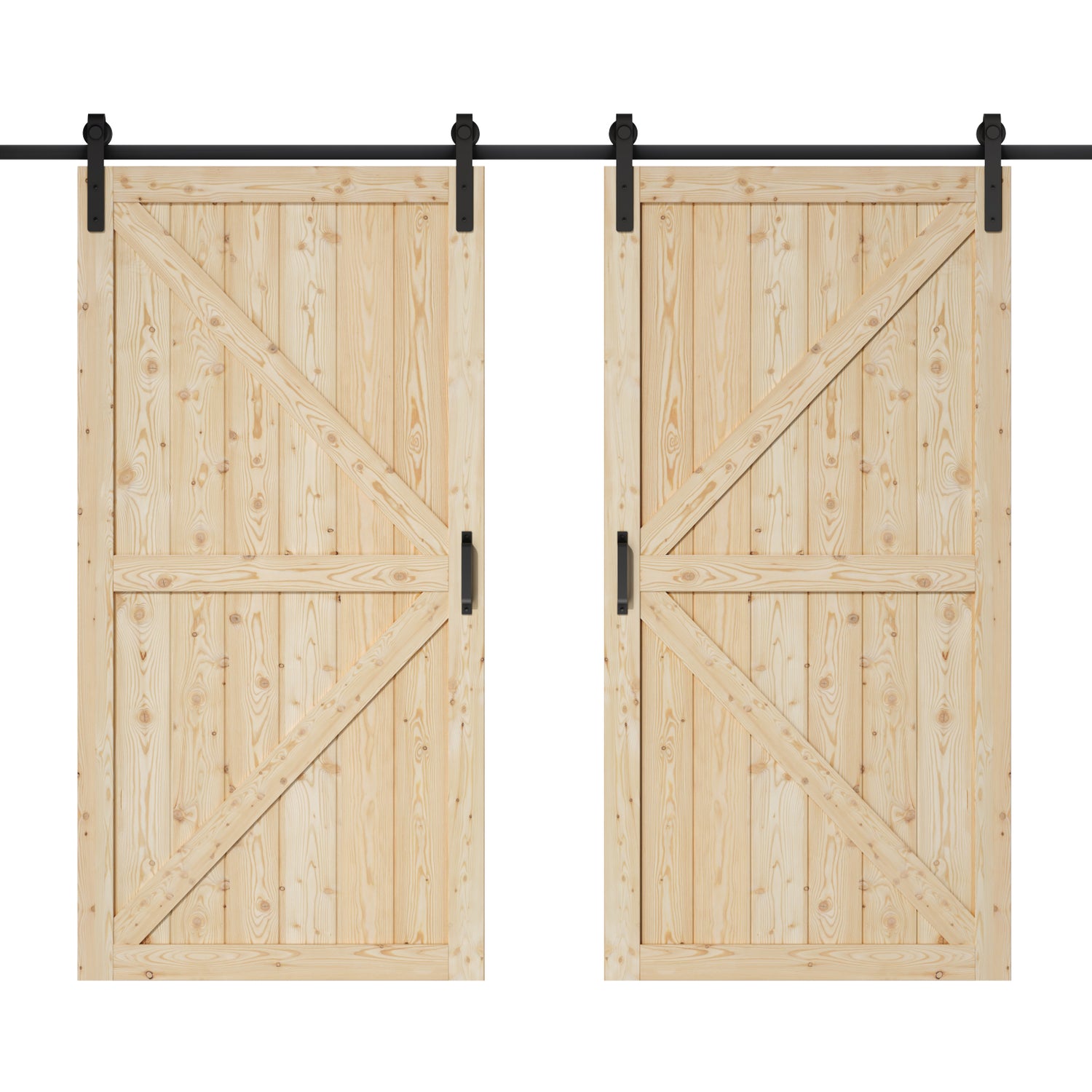 Ark Design Double Sliding Barn Door, Solid Pine Wood, K design, Unfini