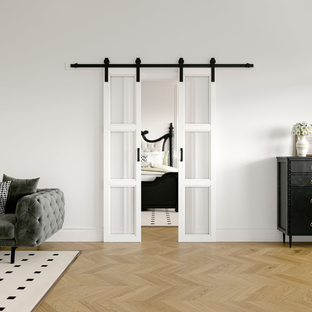 French Double Sliding Barn Door, 3-Lite Frosted Glass | Ark Design