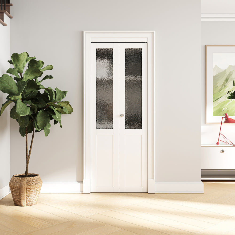 Half Lite Kasumi Ripple Glass Bifold Door with Hardware Kit, White ...
