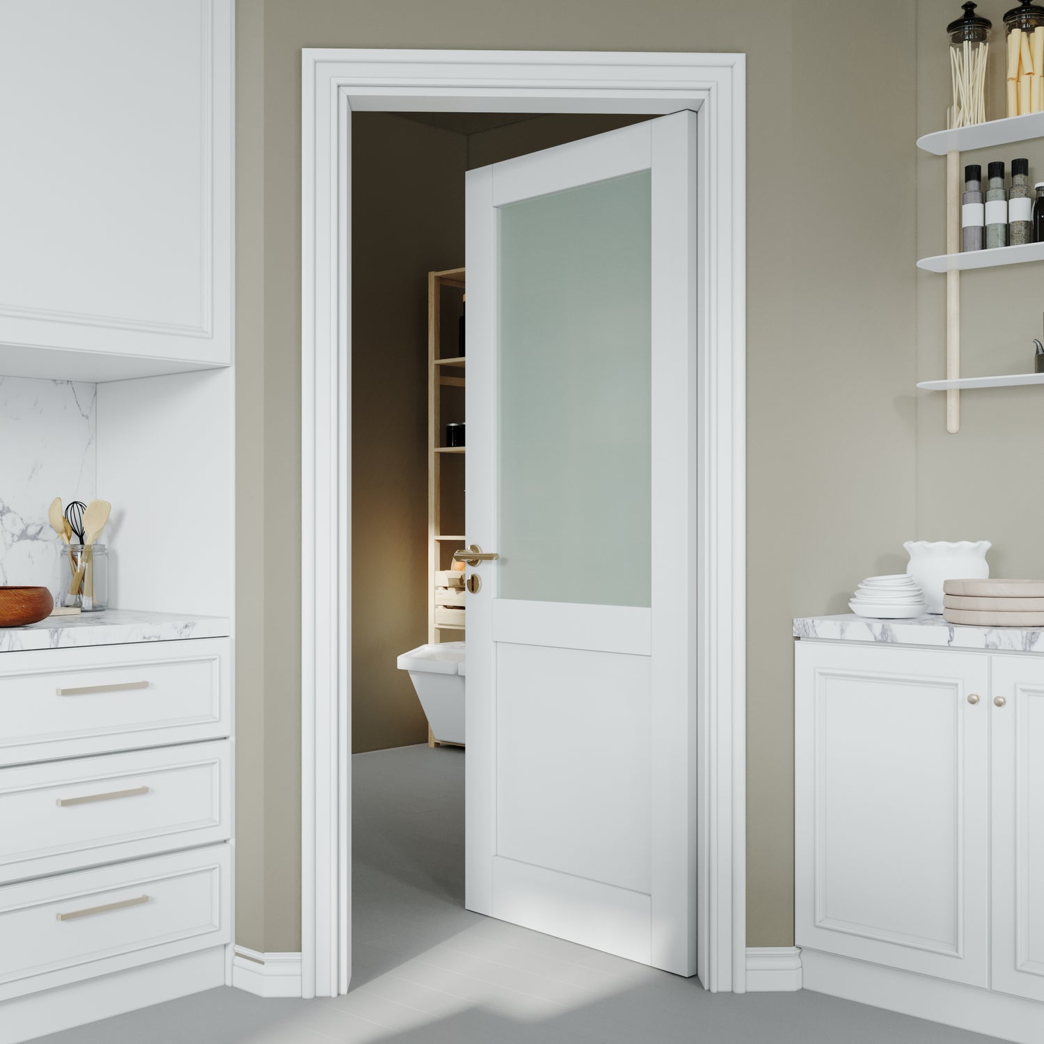 Ark Design Half Lite Frosted Glass Door Slab with/without Prehung Kit,
