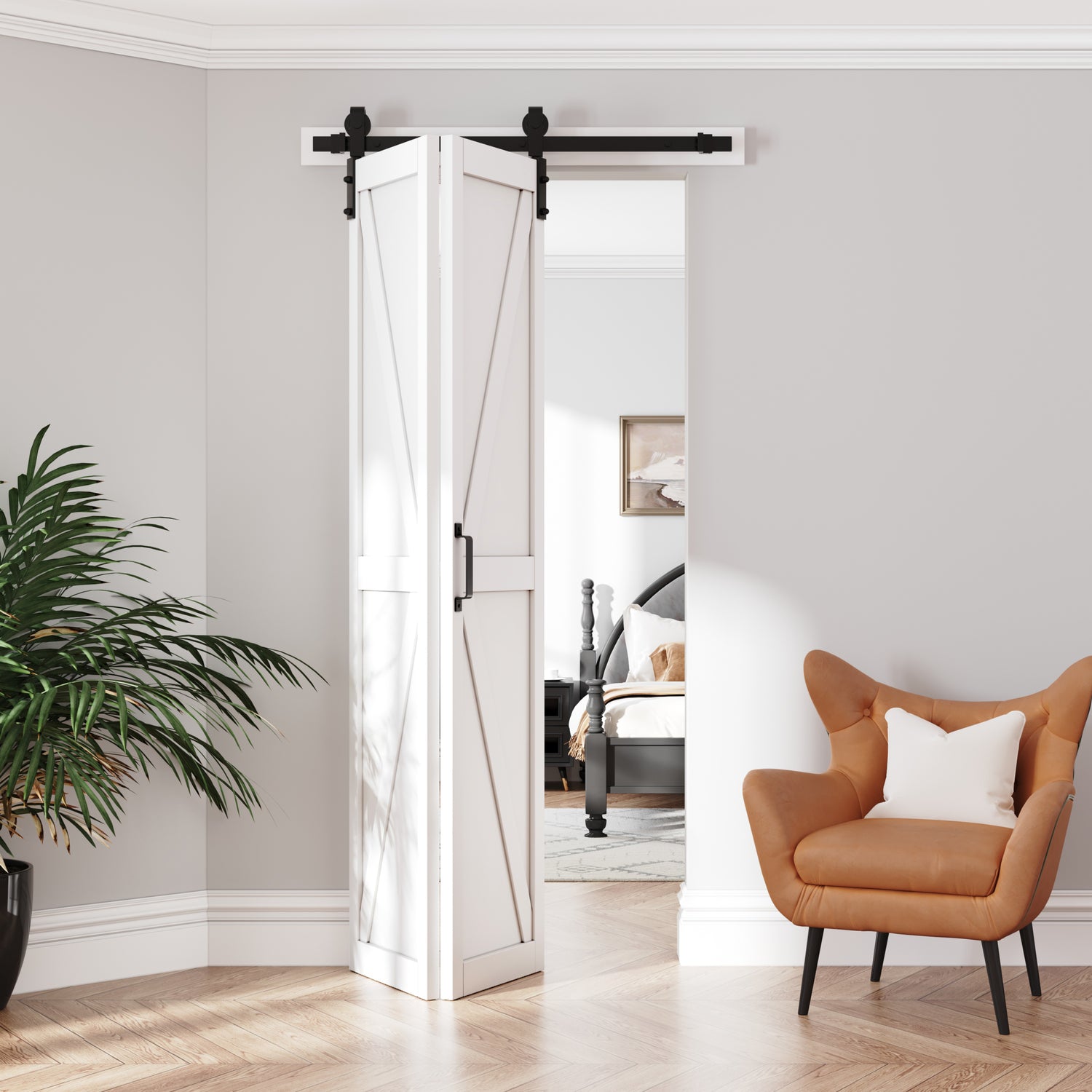 K Panel Closet Bifold Barn Door with Hardware Kit & Handle, Solid Wood ...