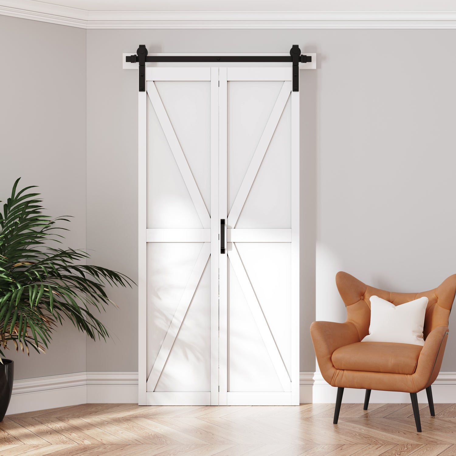 K Panel Closet Bifold Barn Door with Hardware Kit & Handle, Solid Wood ...