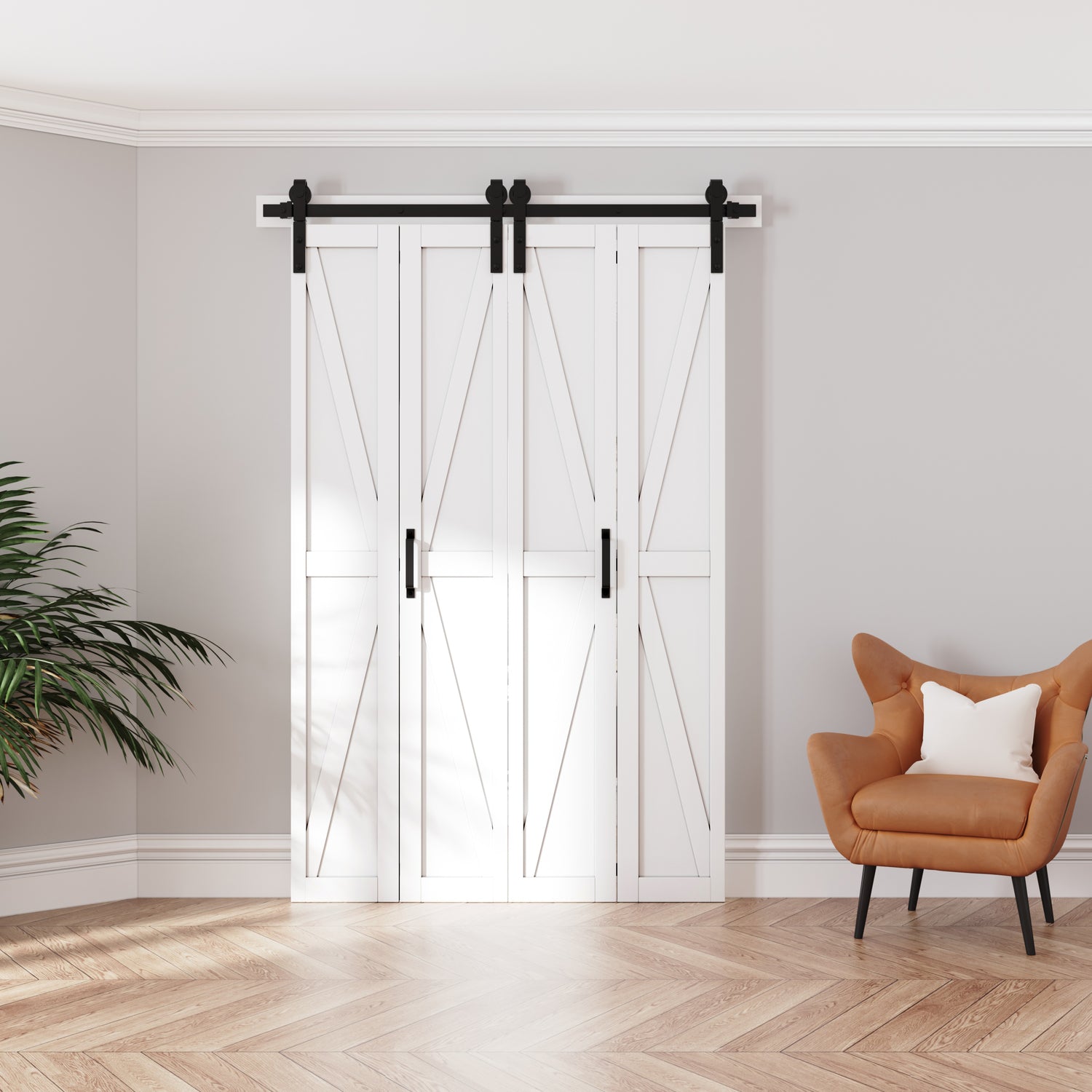 K Panel Closet Bifold Barn Door with Hardware Kit & Handle, Solid Wood ...