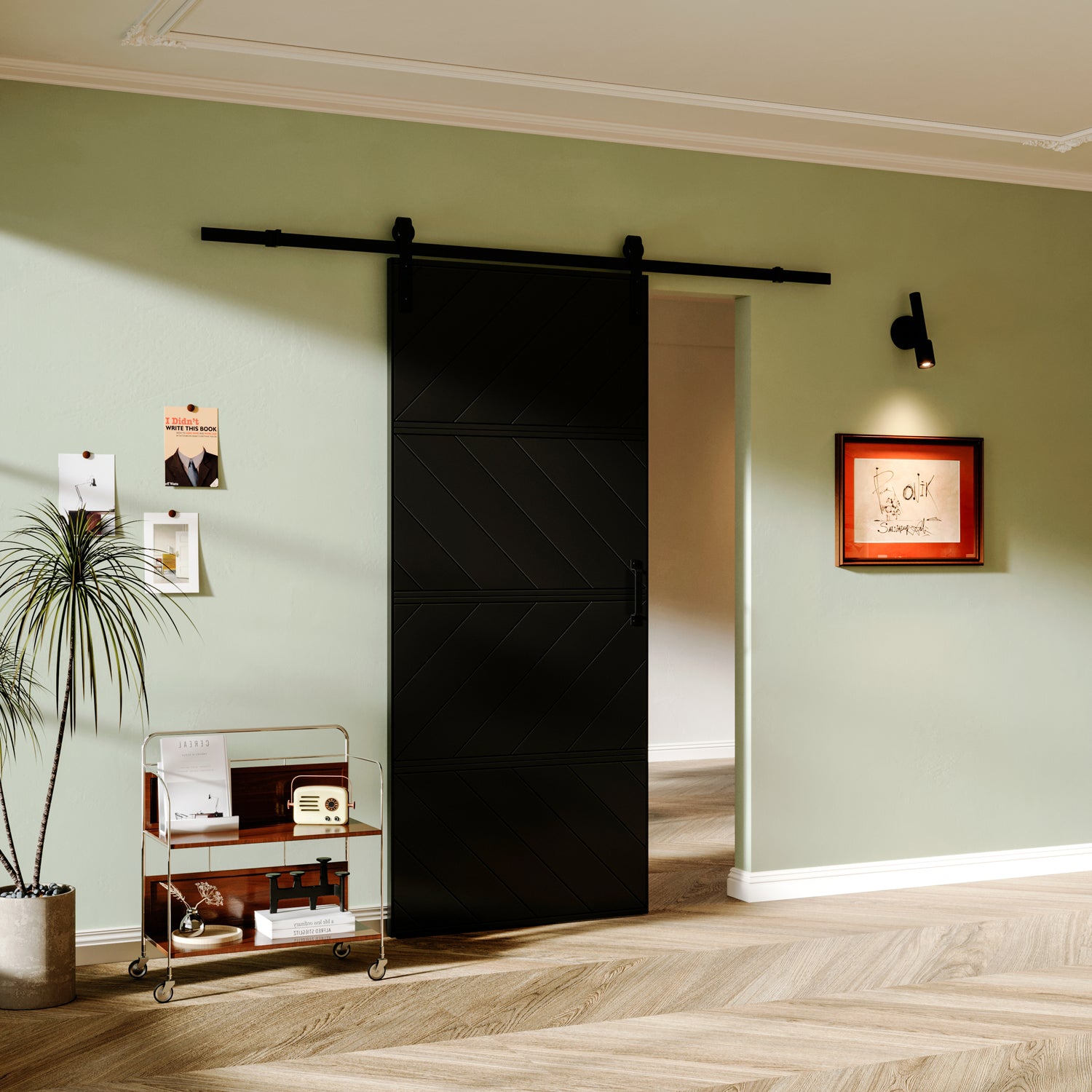 Ark Design Sliding Barn Door, Aluminum Frame, 4 Waves Style, Solid Cor
