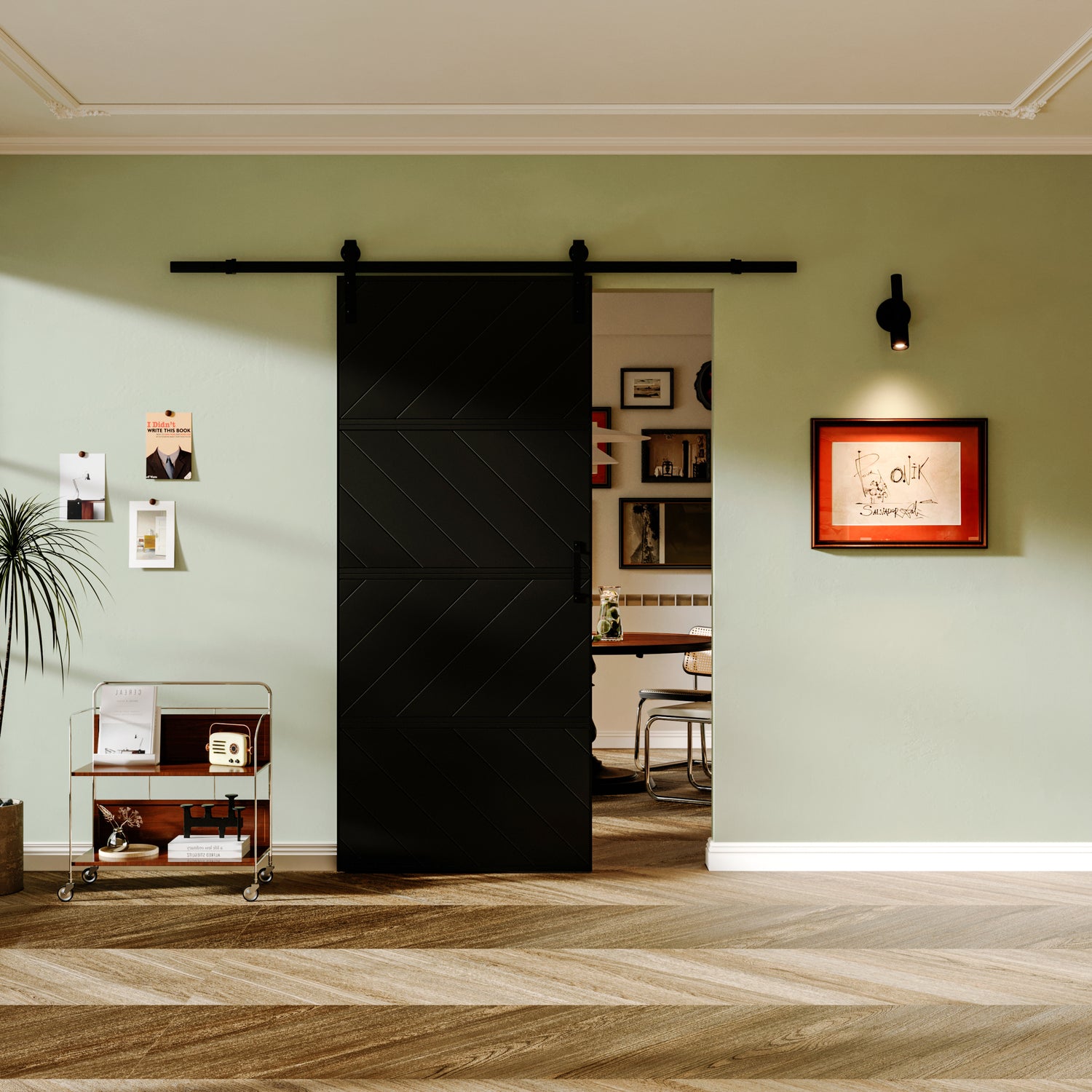 Ark Design Sliding Barn Door, Aluminum Frame, 4 Waves Style, Solid Cor
