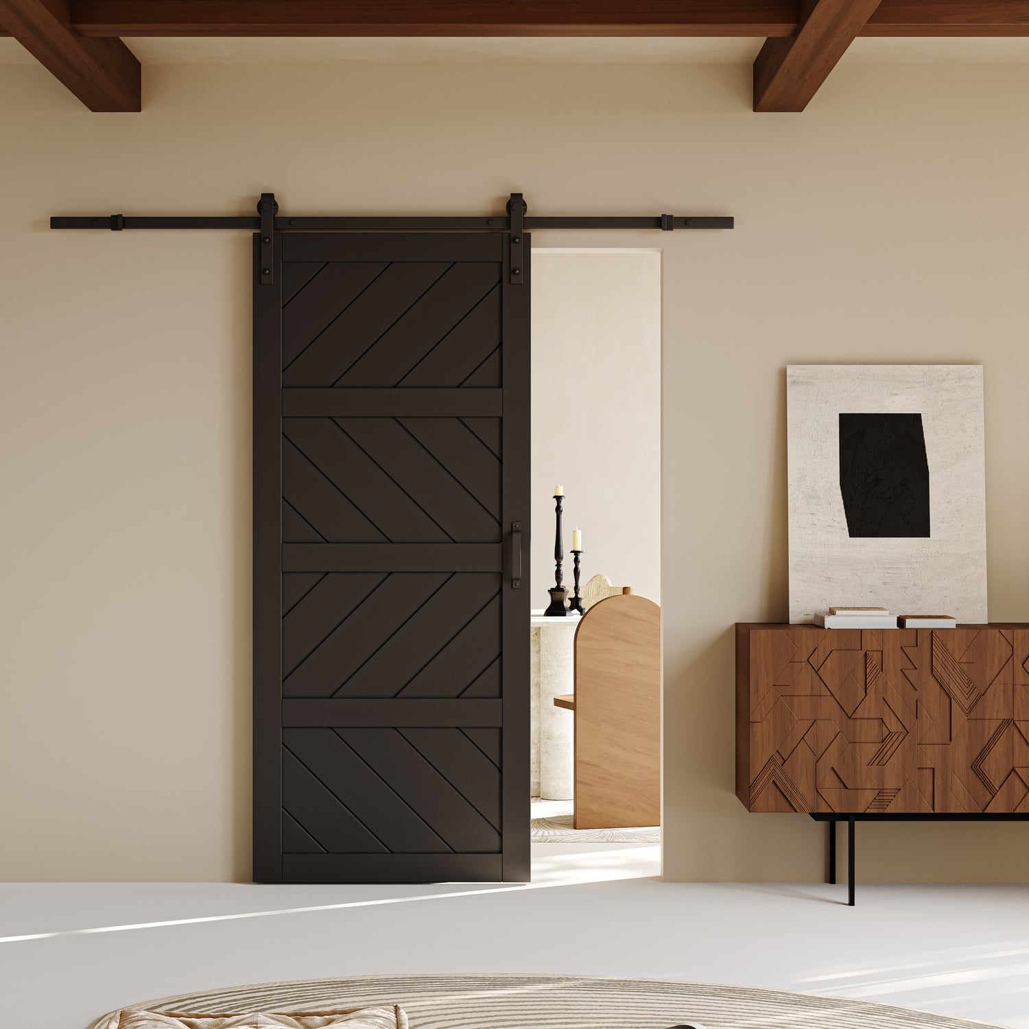 Ark Design Sliding Barn Door, 4 Waves Style, Solid Core MDF Wood & PVC