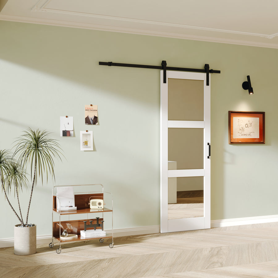 Ark Design Sliding Mirror Barn Door, 3-Lite Mirror, Solid Core MDF Woo