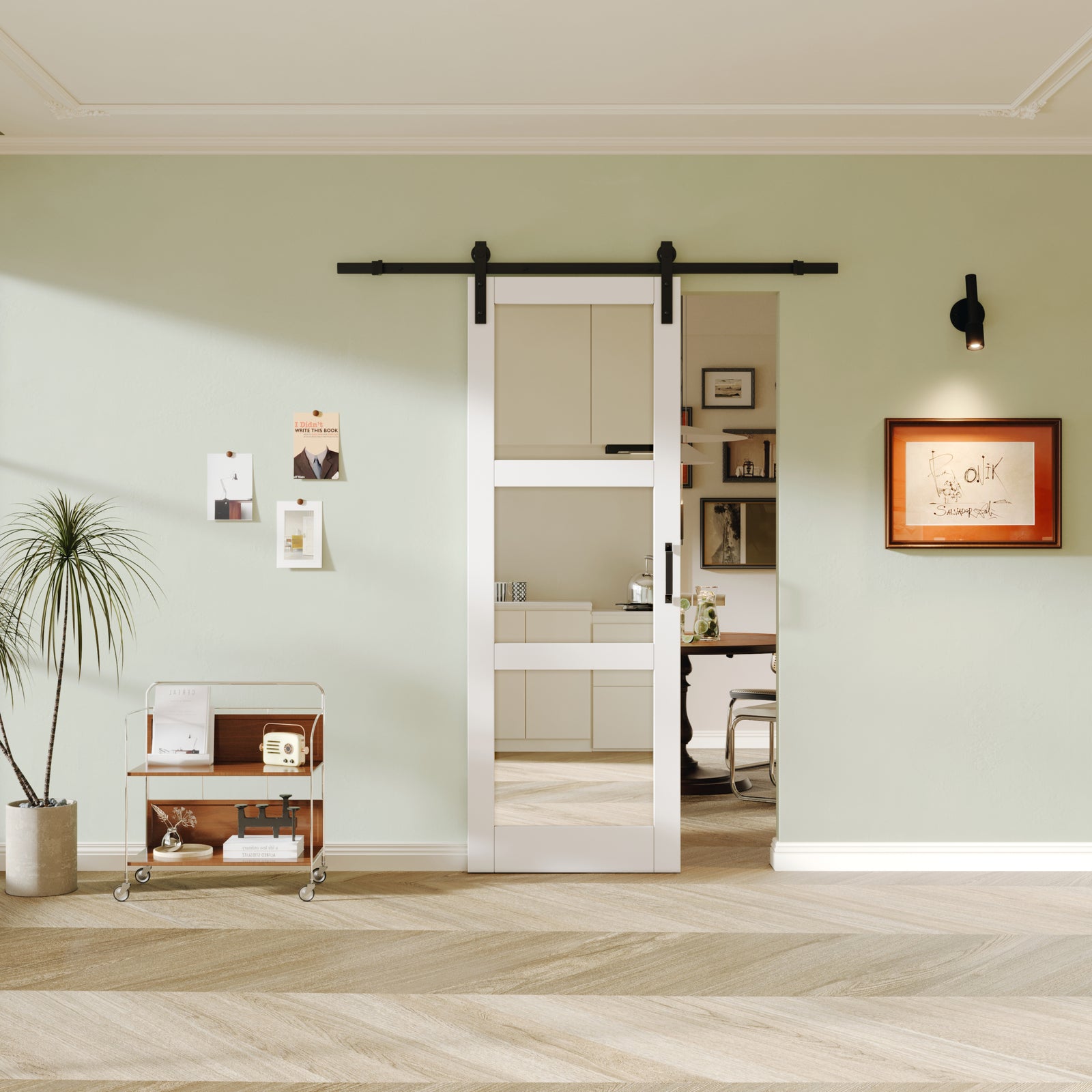 Ark Design Sliding Mirror Barn Door, 3-Lite Mirror, Solid Core MDF Woo