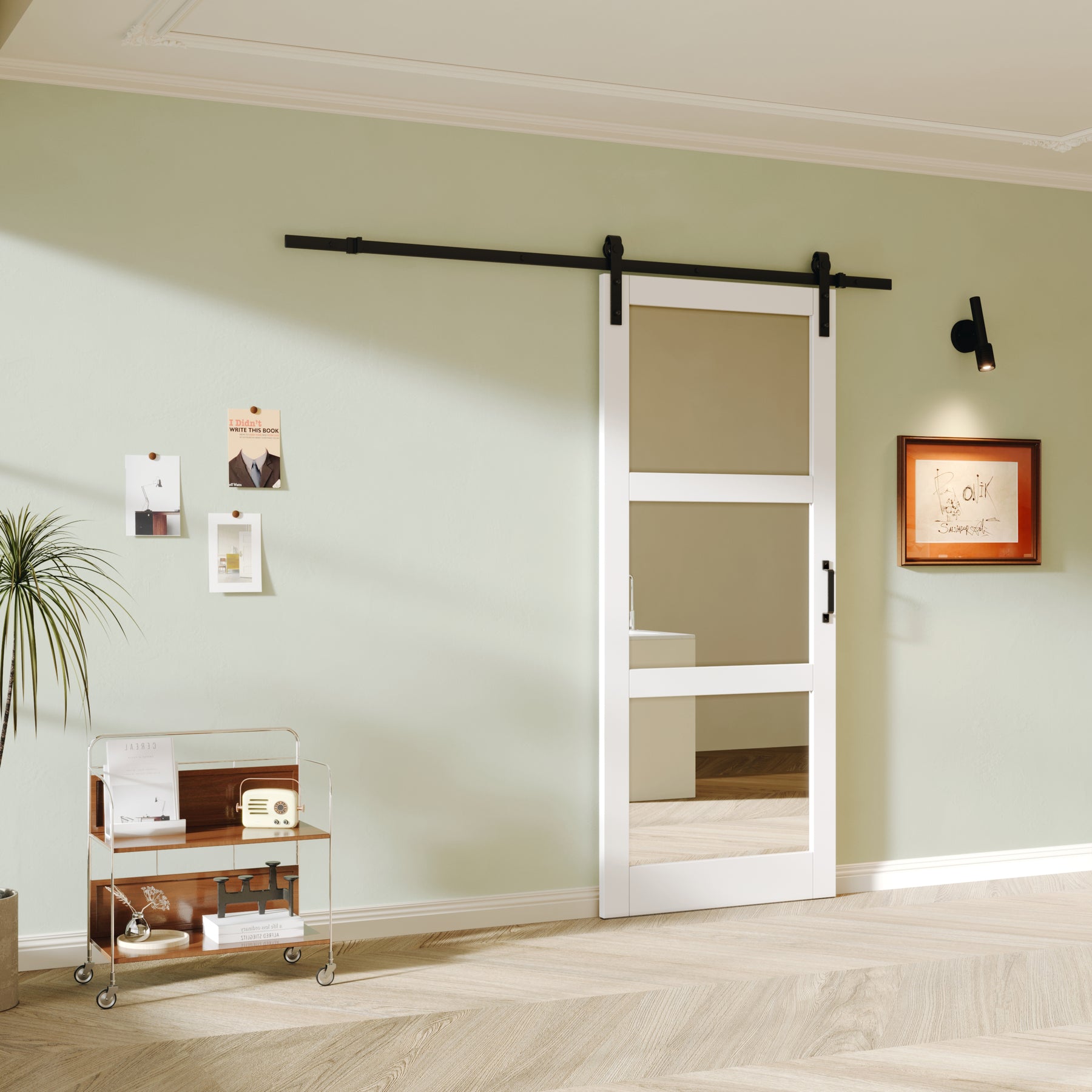 Ark Design Sliding Mirror Barn Door, 3-Lite Mirror, Solid Core MDF Woo