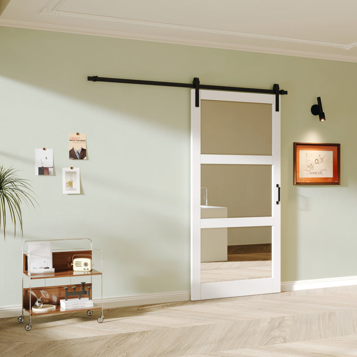 Ark Design Sliding Mirror Barn Door, 3-Lite Mirror, Solid Core MDF Woo