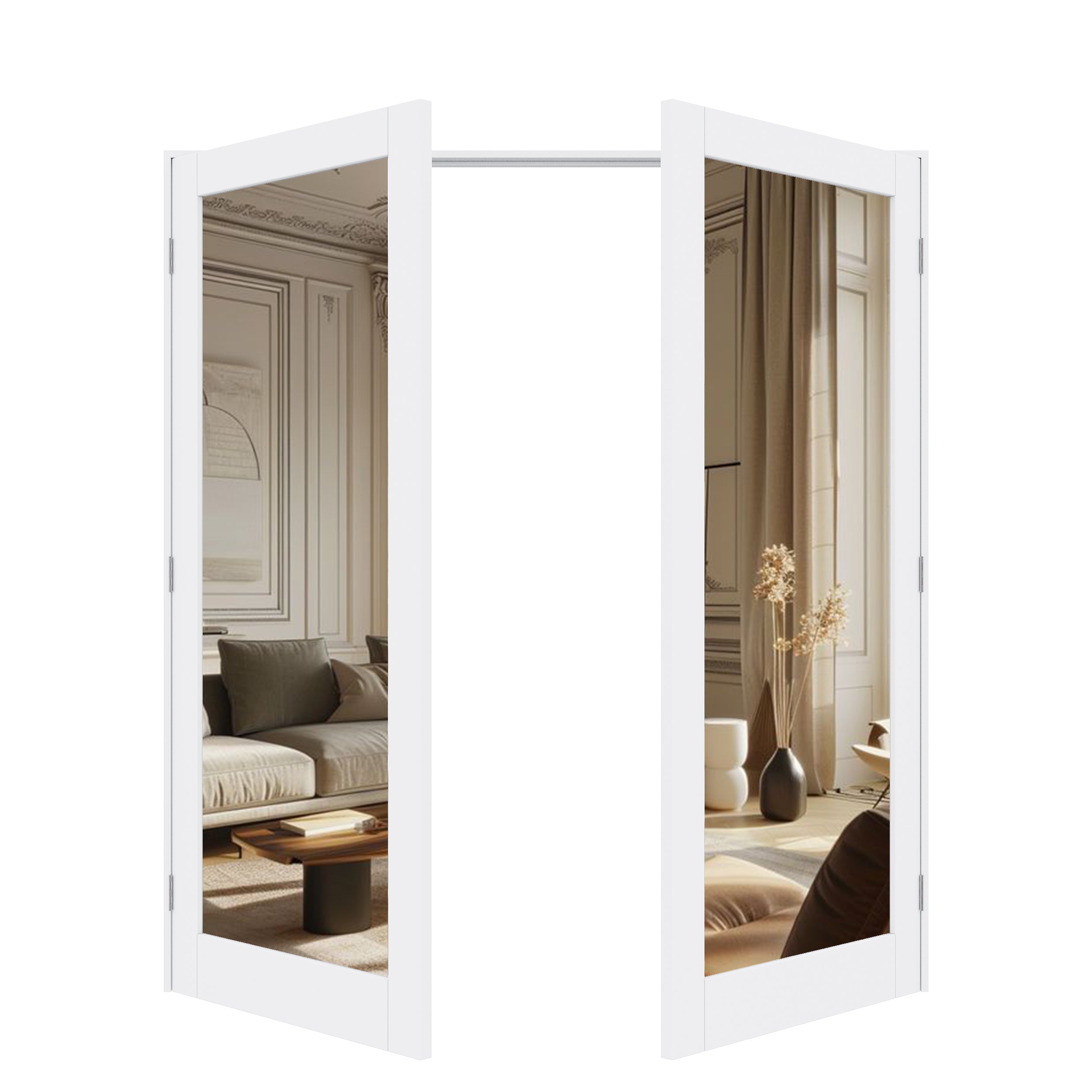 1-Lite Mirror White Solid Core Double Prehung French Door with Ready-to ...