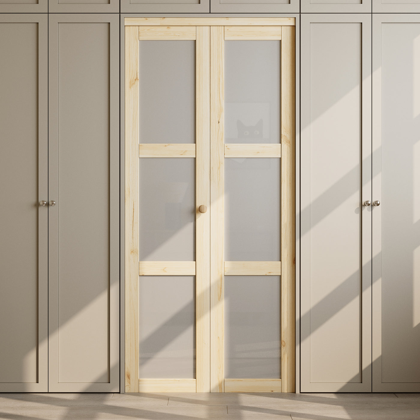 3-Lite Glass Solid Core Unfinished Pine Wood Interior Closet Bi-Fold Door with Hardware| Ark Design