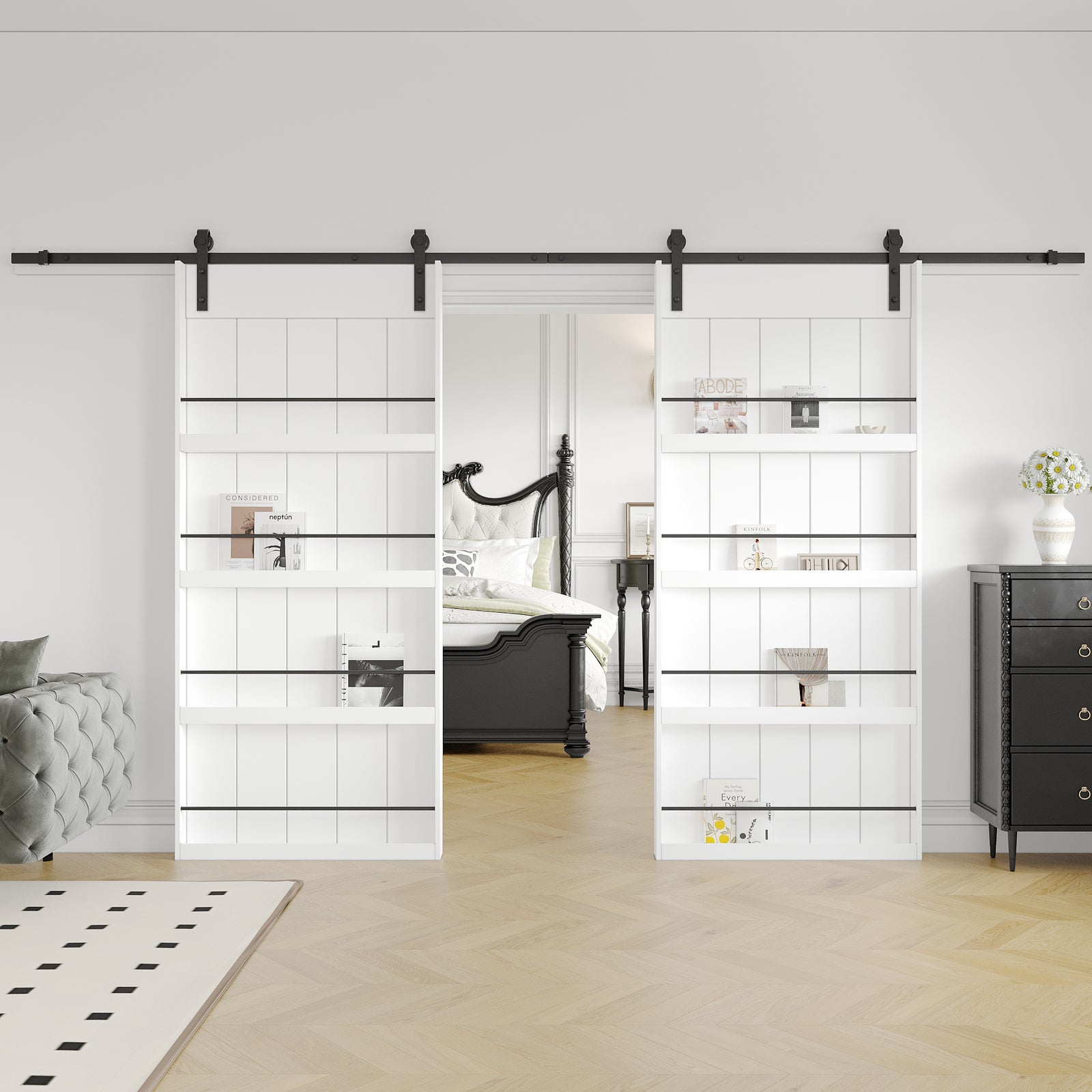 Ark Design Bookshelf Sliding Barn Door, Solid Core MDF Wood