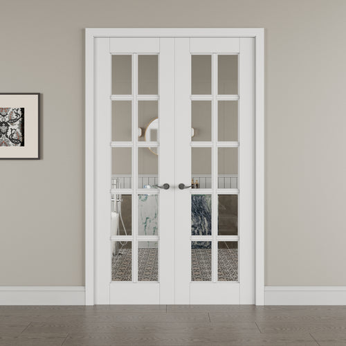10-Lite Clear Glass French Door with Hardware Kit, Solid Core MDF Wood ...