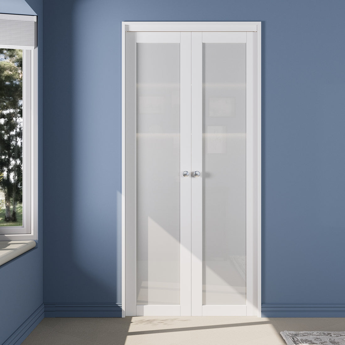 1-Lite Frosted Glass French Pivot Door with Hardware Kit, White | Ark ...