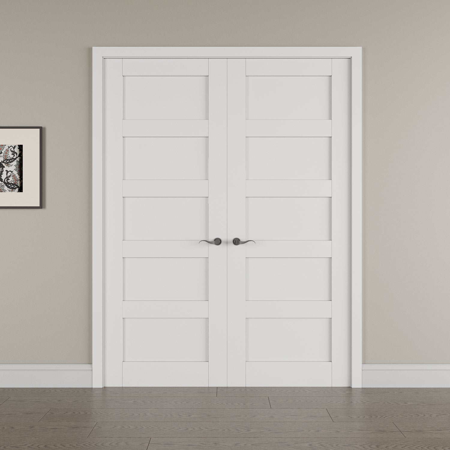 3-Lite Panel French Door with Hardware Kit, Solid Core MDF Wood, White ...