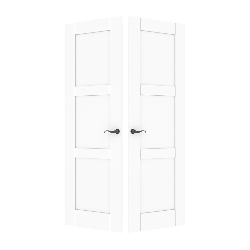 3-Lite Panel French Door with Hardware Kit, Solid Core MDF Wood, White ...