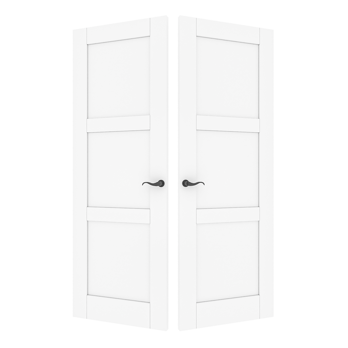 3-Lite Panel French Door with Hardware Kit, Solid Core MDF Wood, White ...