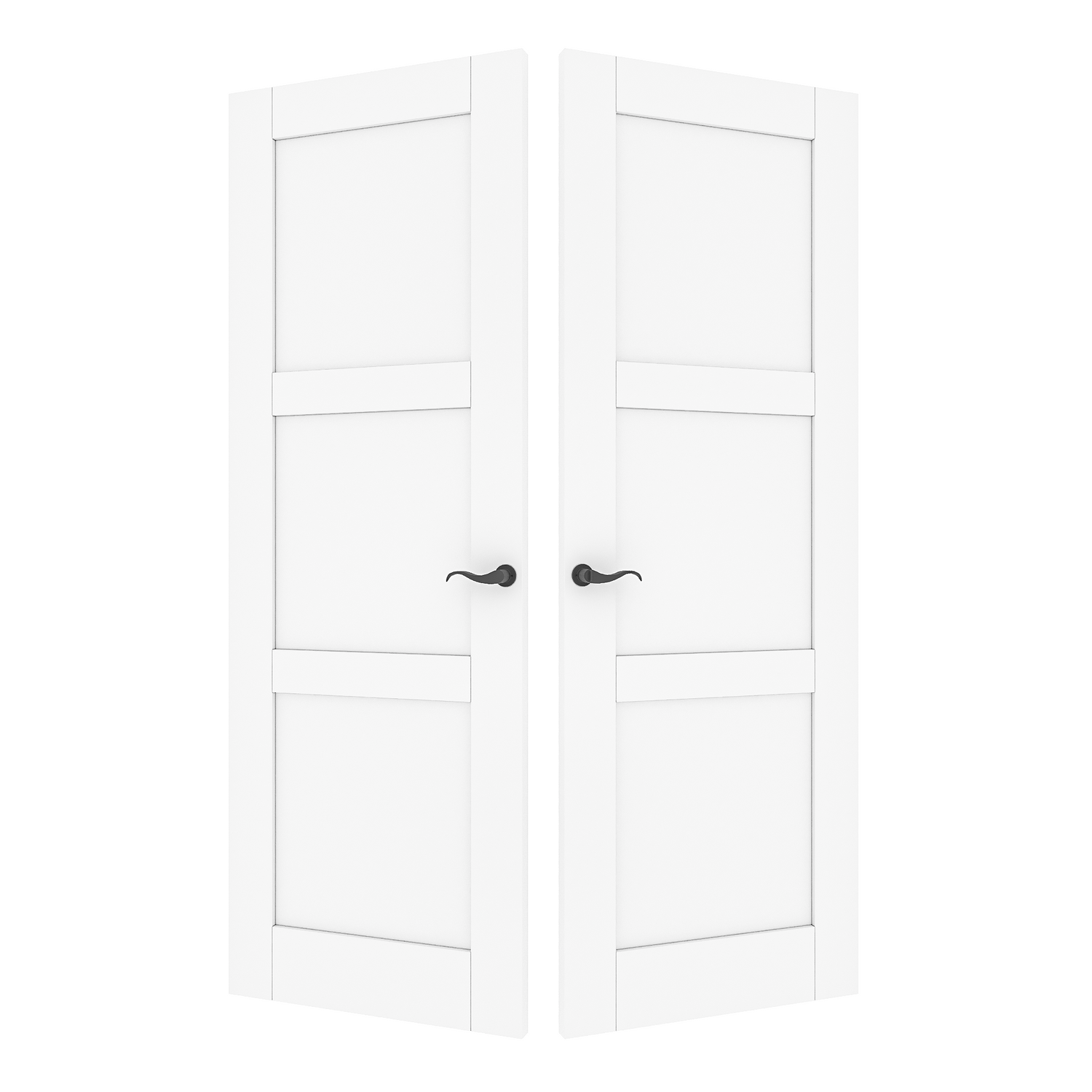 3-Lite Panel French Door with Hardware Kit, Solid Core MDF Wood, White ...