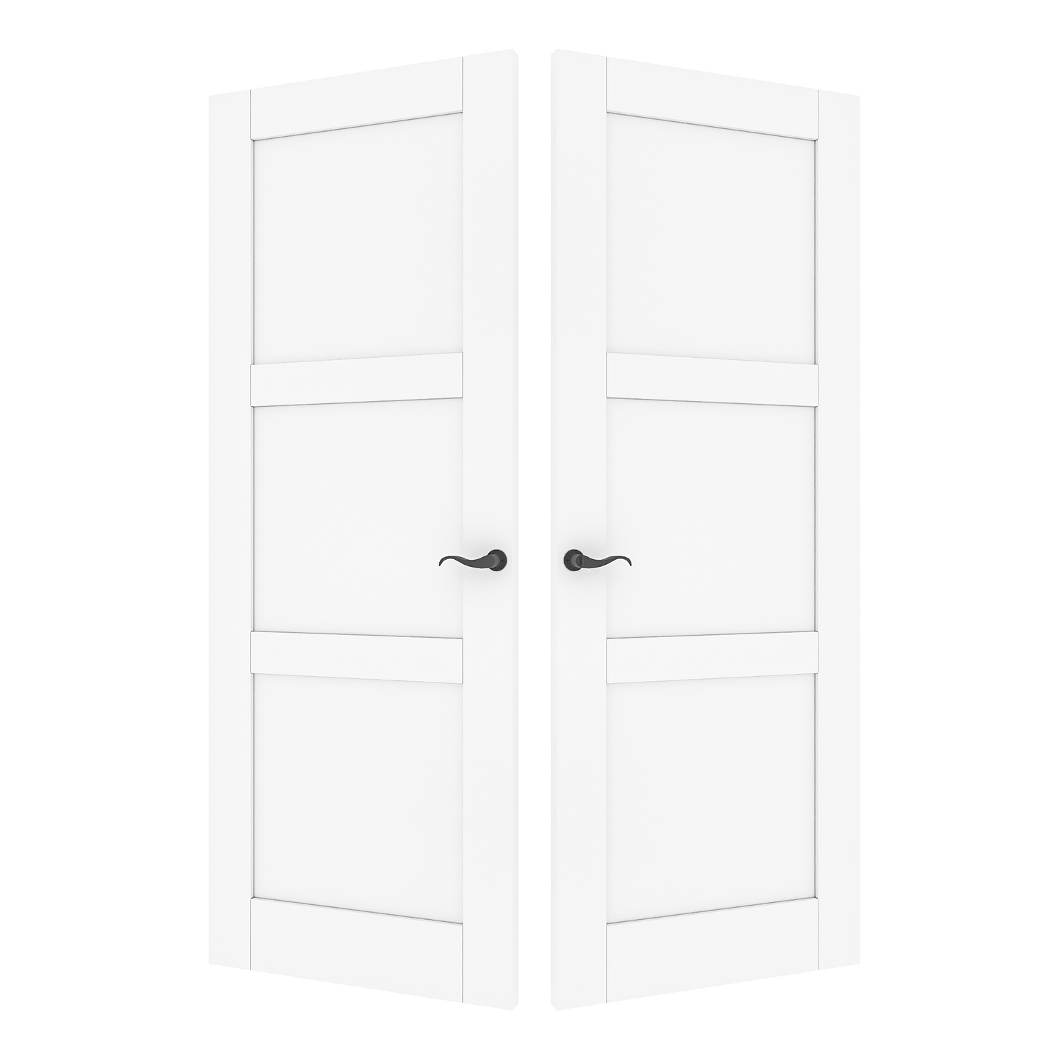3-Lite Panel French Door with Hardware Kit, Solid Core MDF Wood, White ...