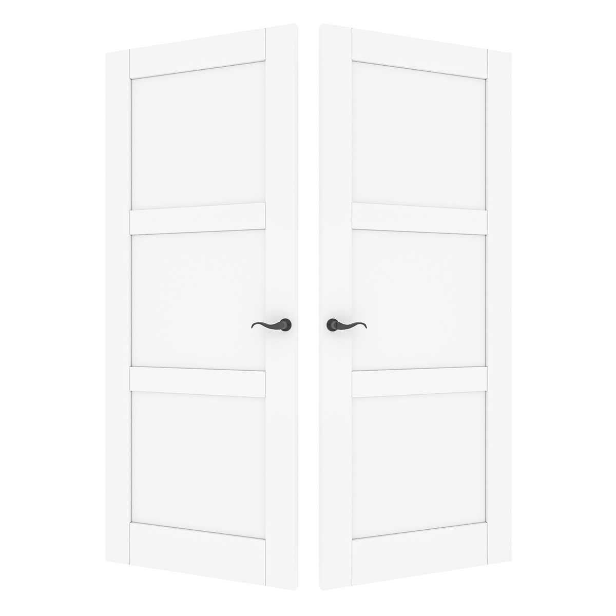 3-Lite Panel French Door with Hardware Kit, Solid Core MDF Wood, White ...