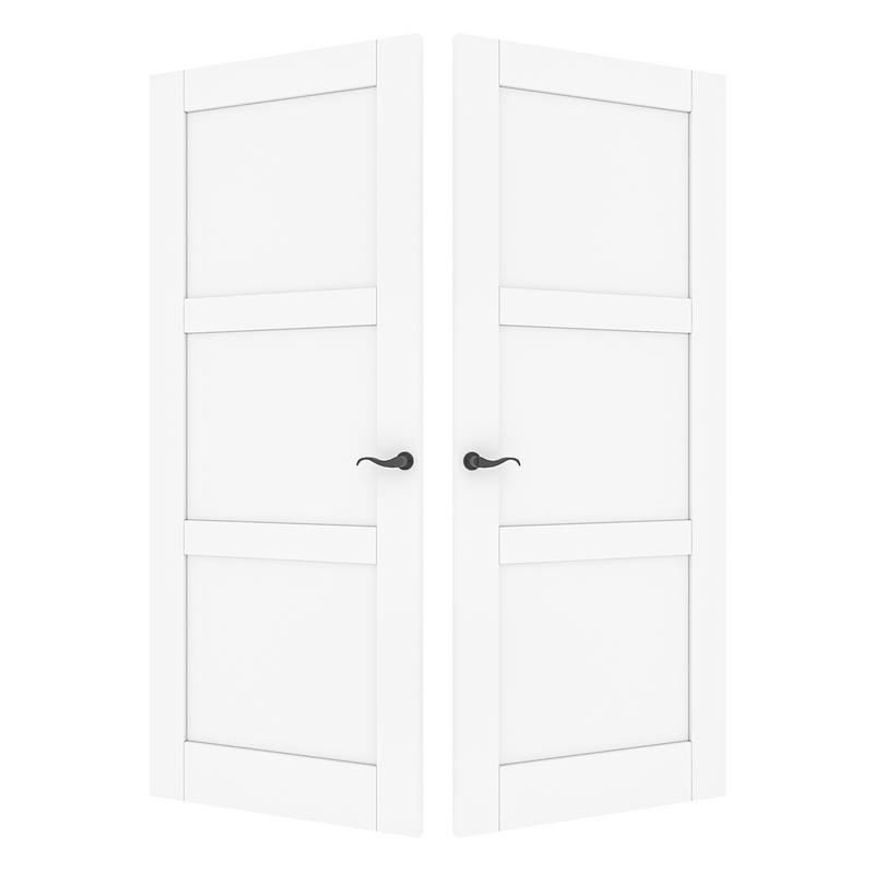 3-Lite Panel French Door with Hardware Kit, Solid Core MDF Wood, White ...
