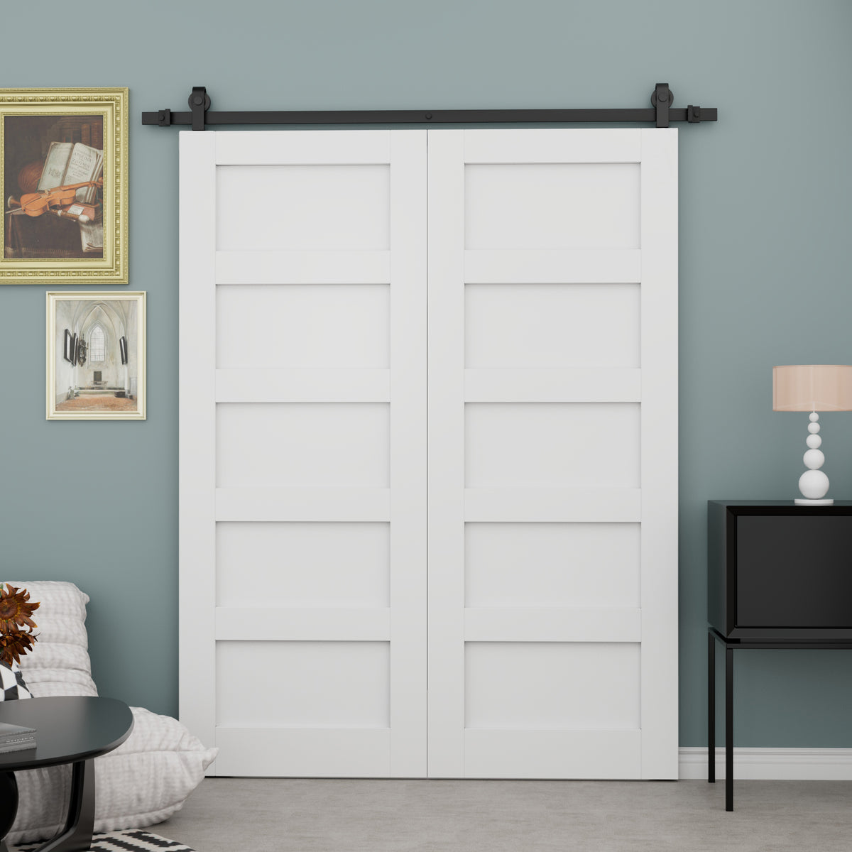 Ark Design 5-Lite Bifold Barn Door MDF Wood & PVC Covered Finished, wi