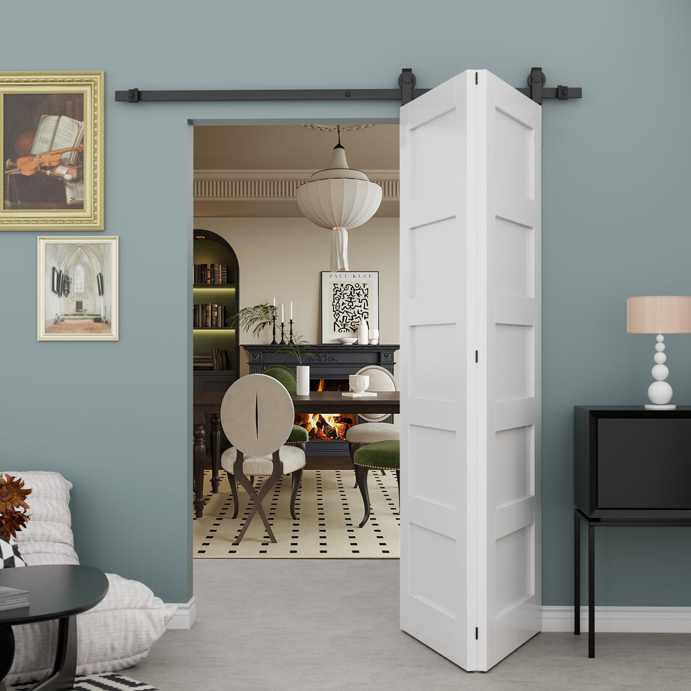 Ark Design 5-Lite Bifold Barn Door MDF Wood & PVC Covered Finished, wi