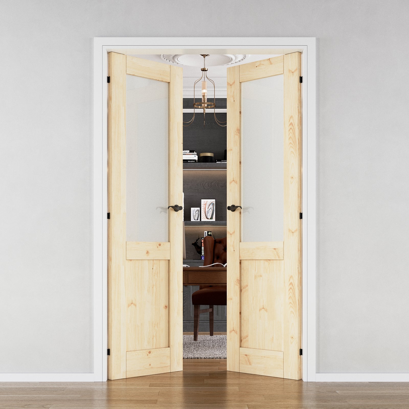 Half Lite Frosted Glass White Solid Core Double Prehung French Door ...