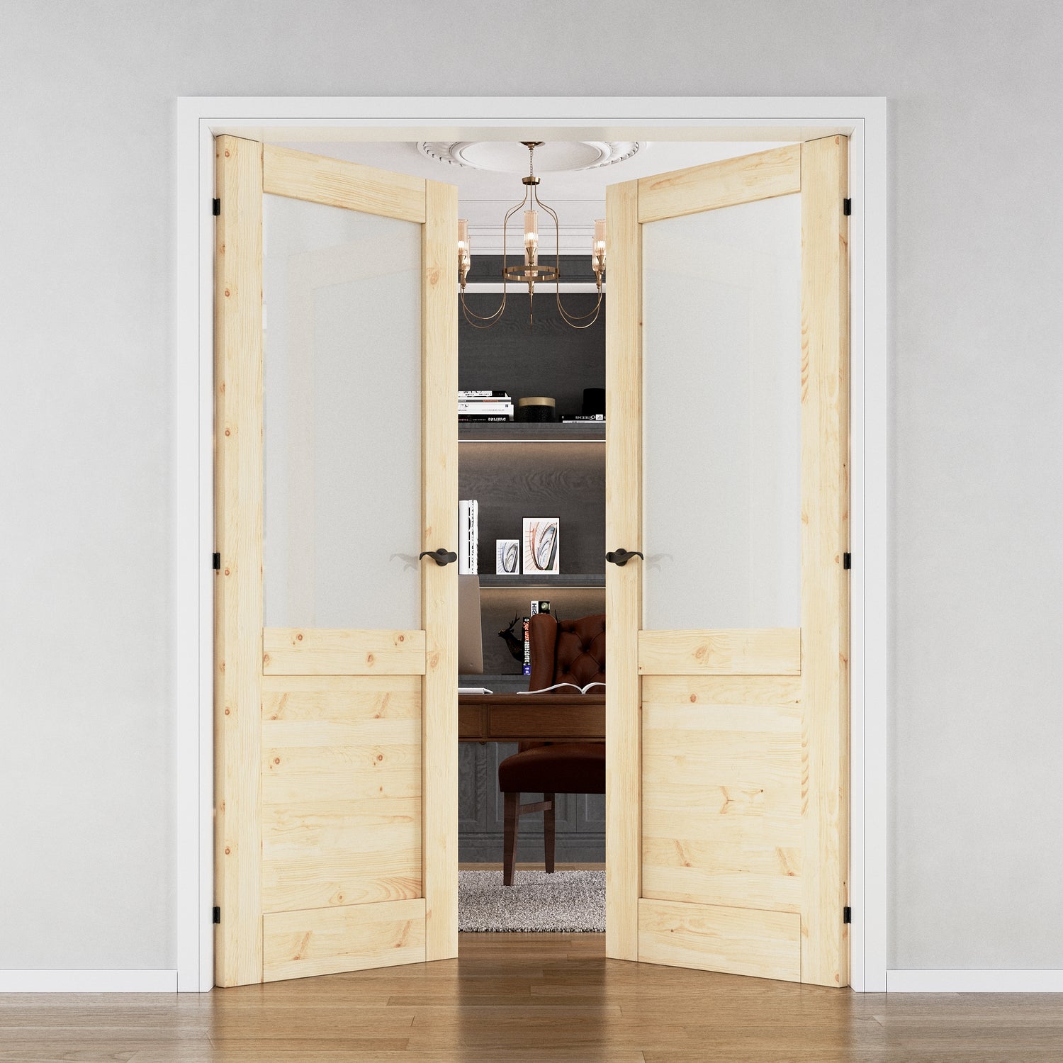 Half Lite Frosted Glass White Solid Core Double Prehung French Door ...