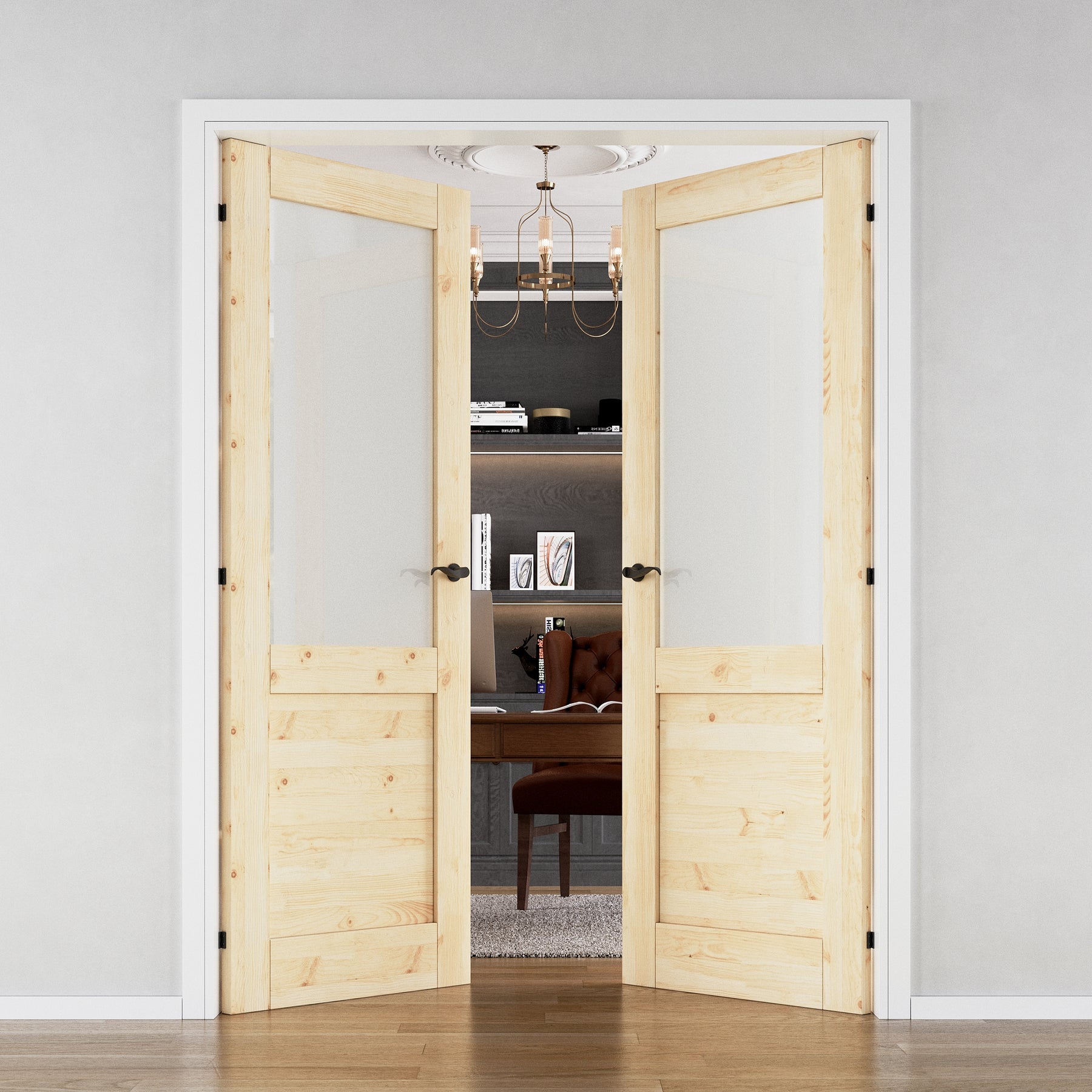 Half Lite Frosted Glass White Solid Core Double Prehung French Door ...
